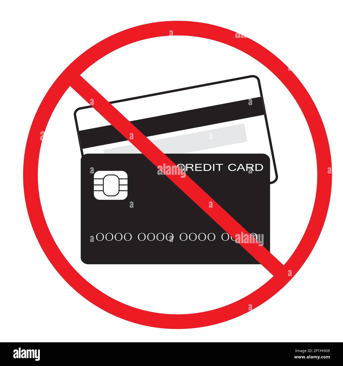 no credit card on white background. red prohibition sign. stop symbol ...