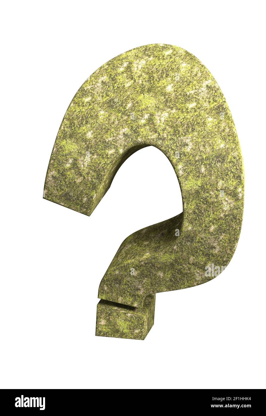 Looking cartoon question mark with moss, 3d illustration Stock Photo ...