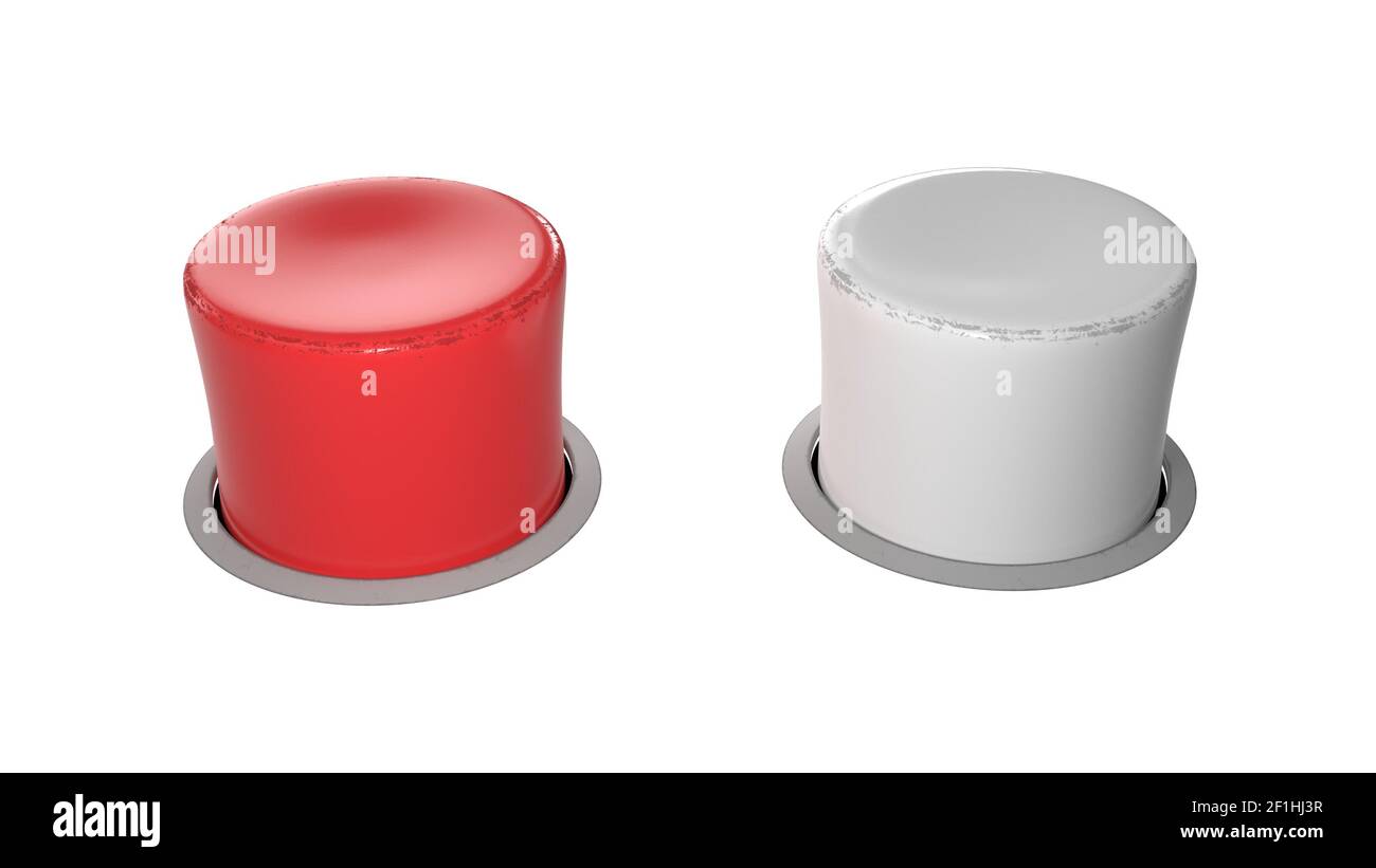 Realistic two red and white button isolated on white background. 3d ...