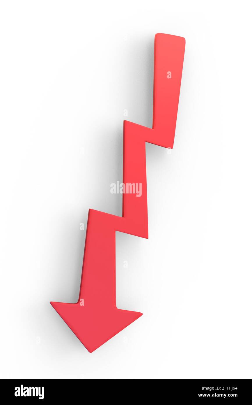 Red DOWN arrow. 3d illustration isolated on white background Stock ...