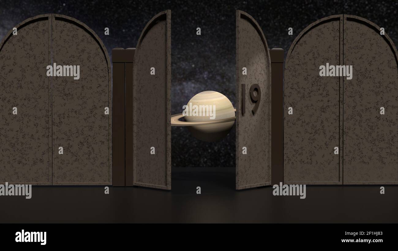 Saturn in row door numbered. 3d illustration Stock Photo - Alamy