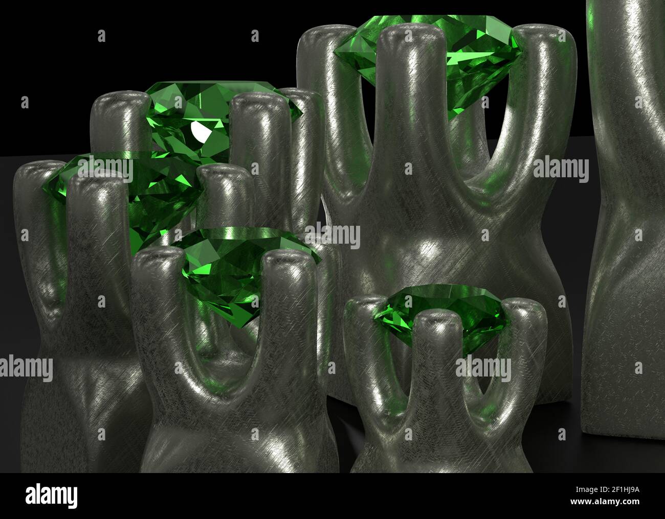 Set of gems stones in metal holder mount 3d illustration Stock Photo ...