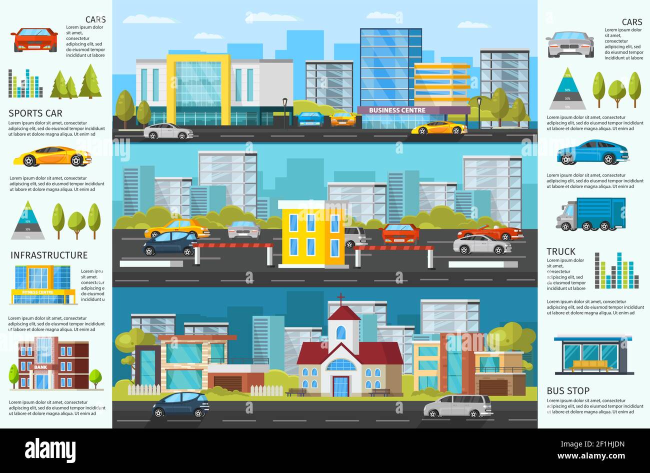 Urban auto traffic brochure with colorful cars on road parking modern ...