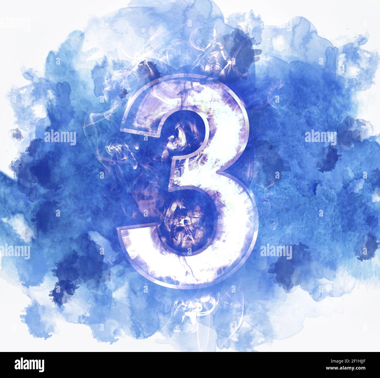 Number three, Abstract Background with Watercolor banner, vector ...