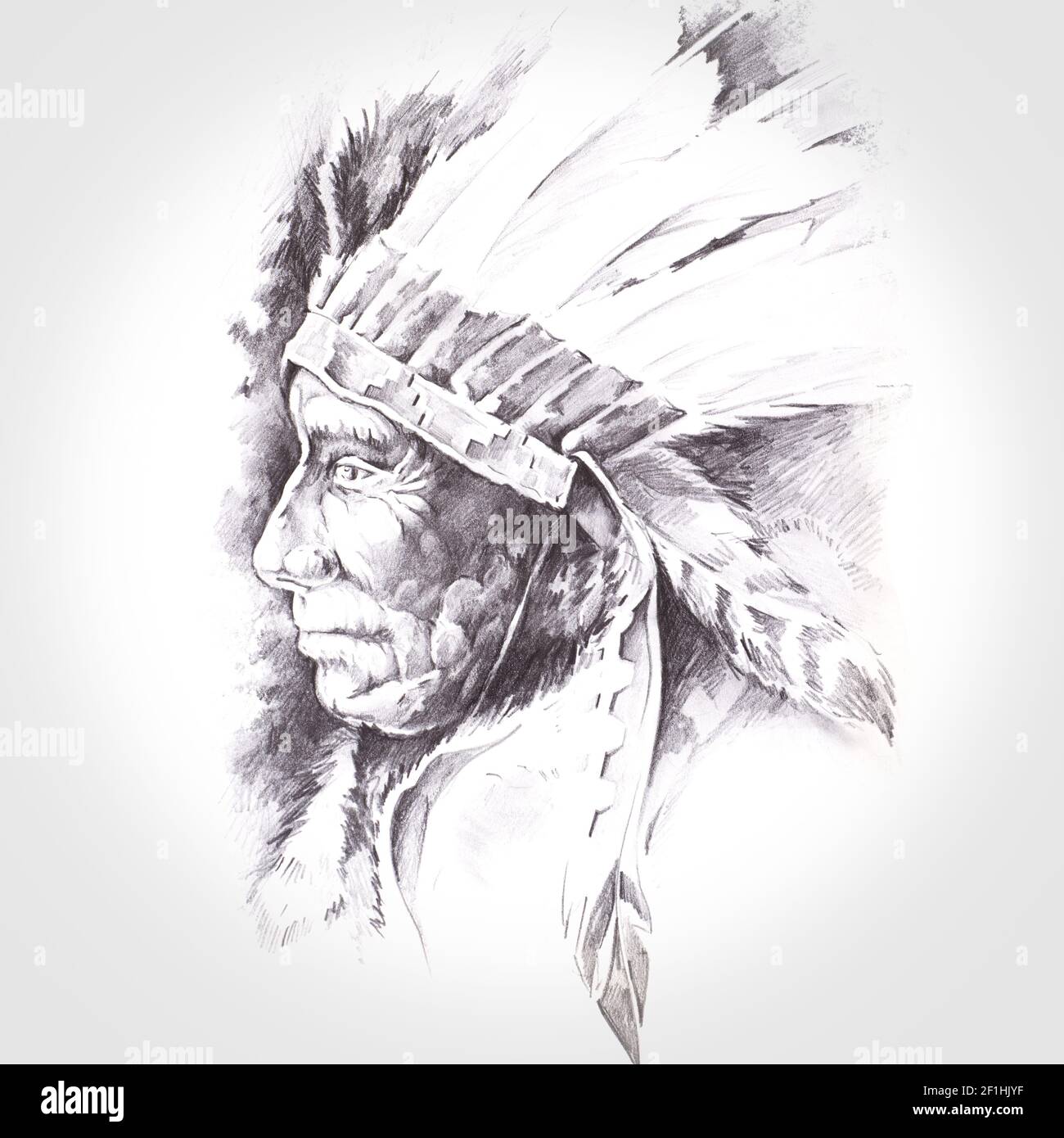 American indian head, handmade tattoo drawing Stock Photo - Alamy