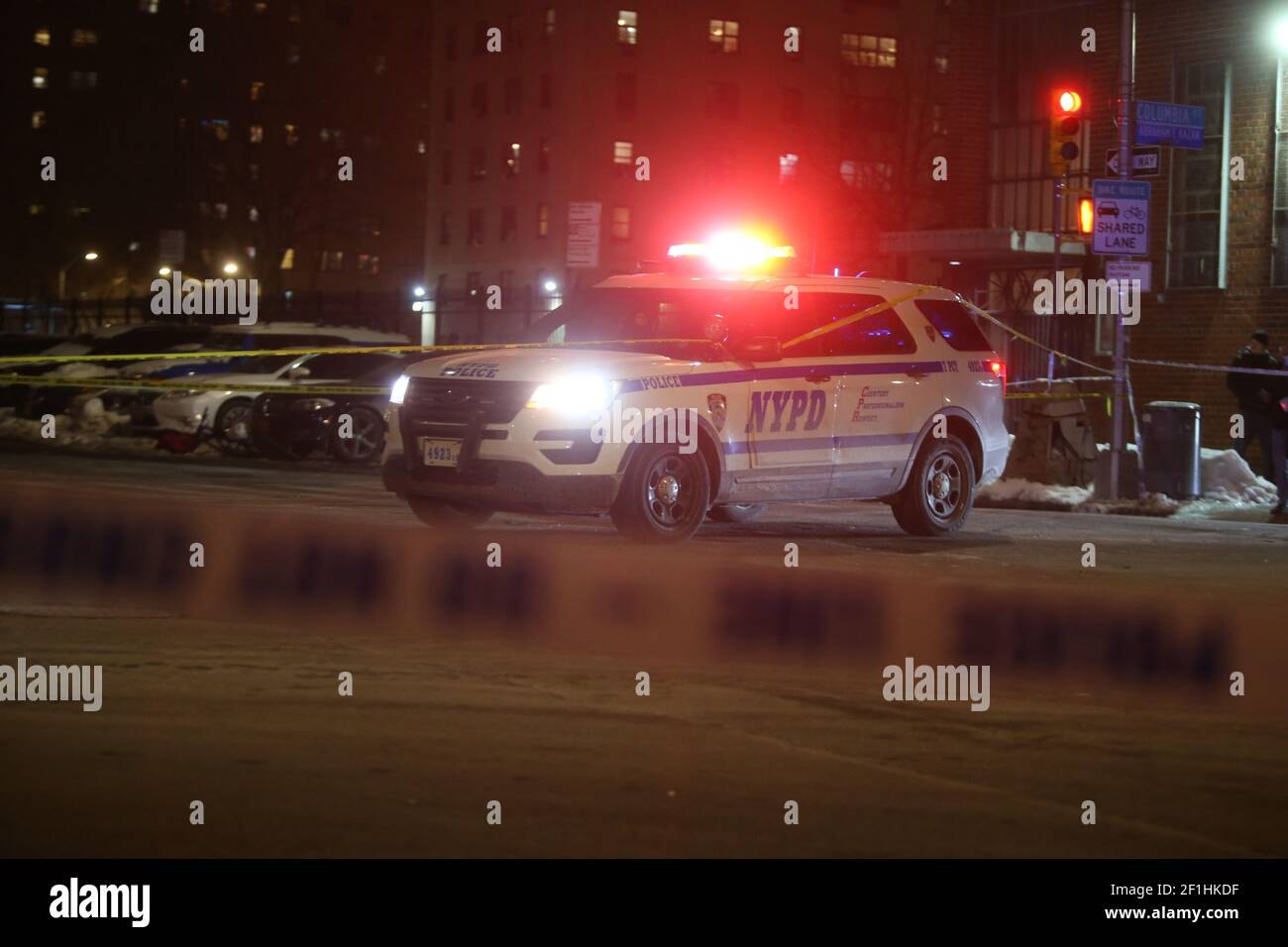 USA, New York City, NY - NYPD police officer at the scene of an ...