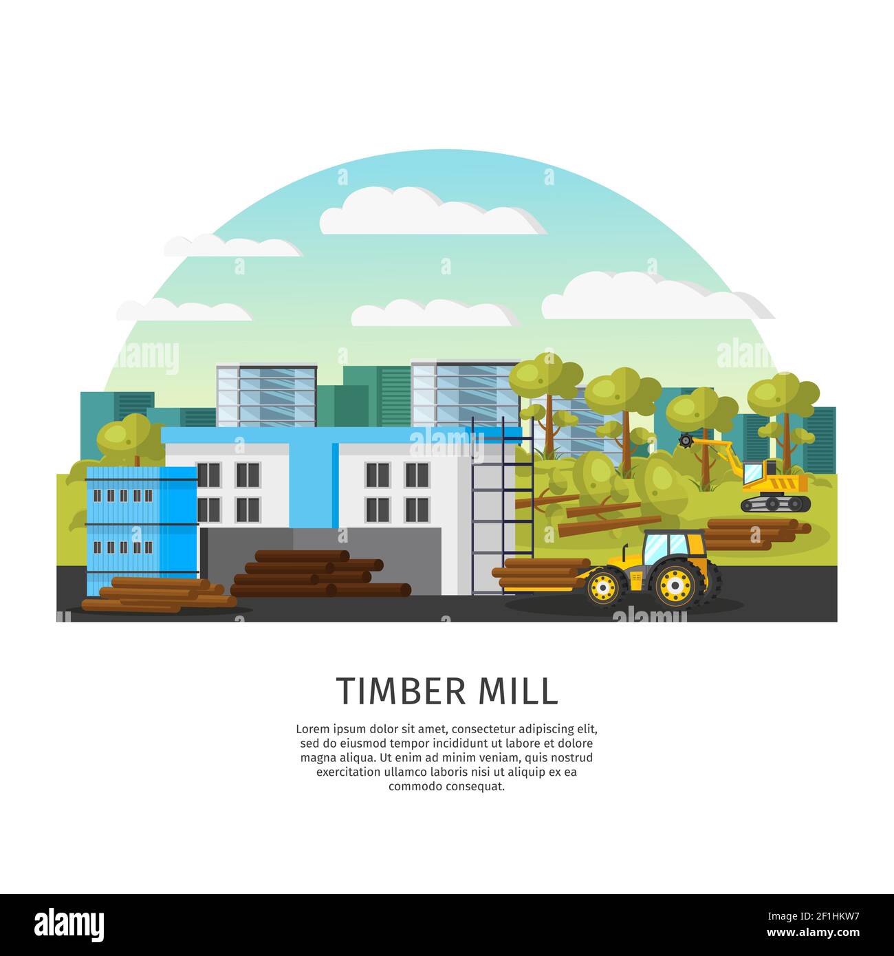 Timber factory template with plant building tractor sawing machine ...