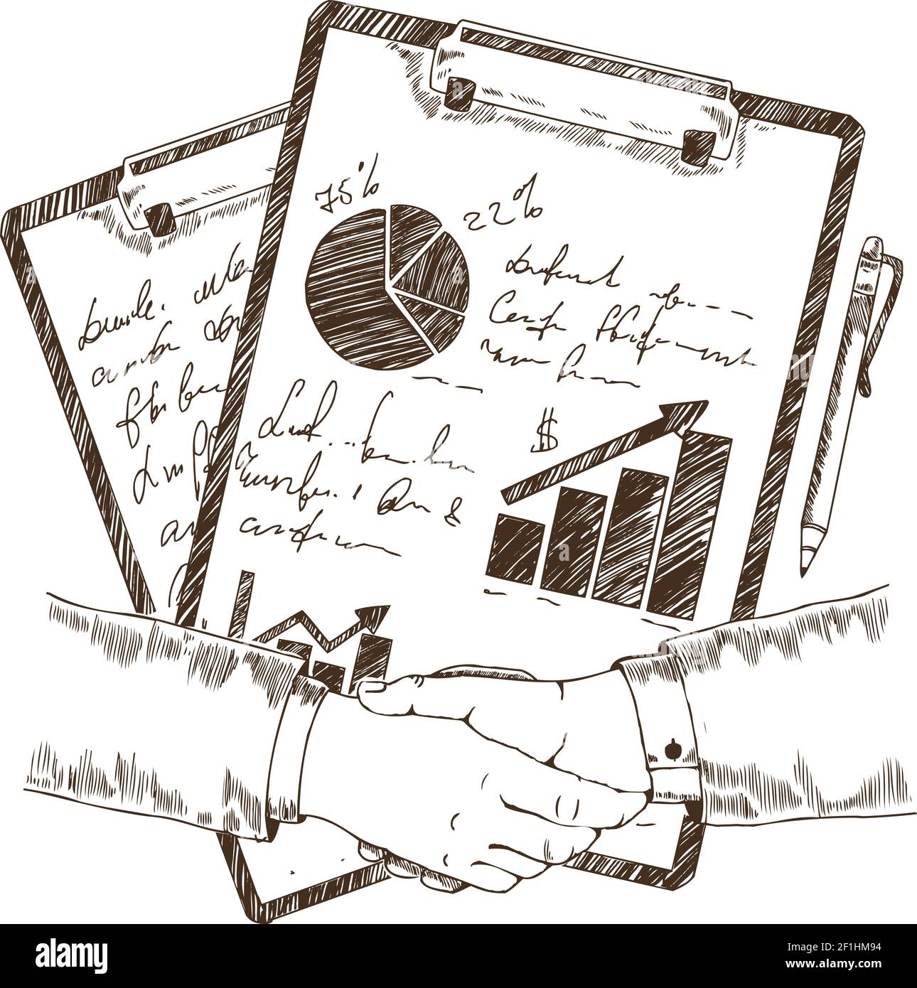 Sketch business meeting template with clipboards documents project and ...