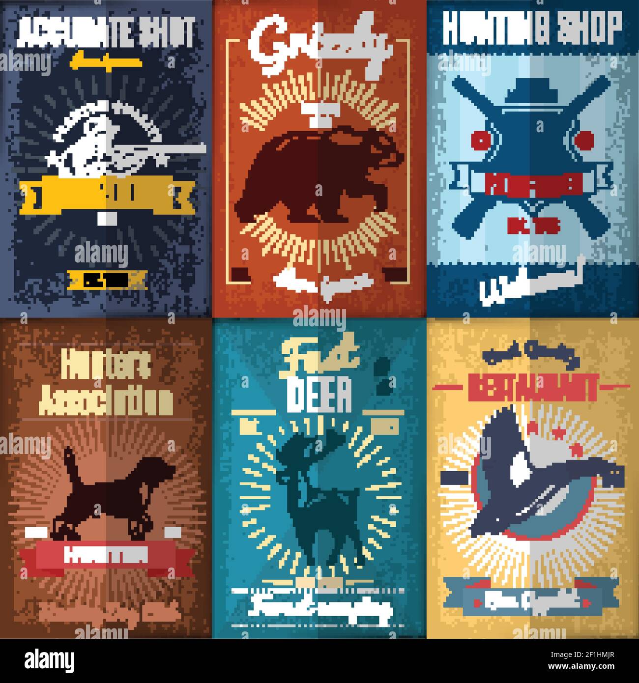 Vintage hunting posters collection with wild animals dog cross guns and ...