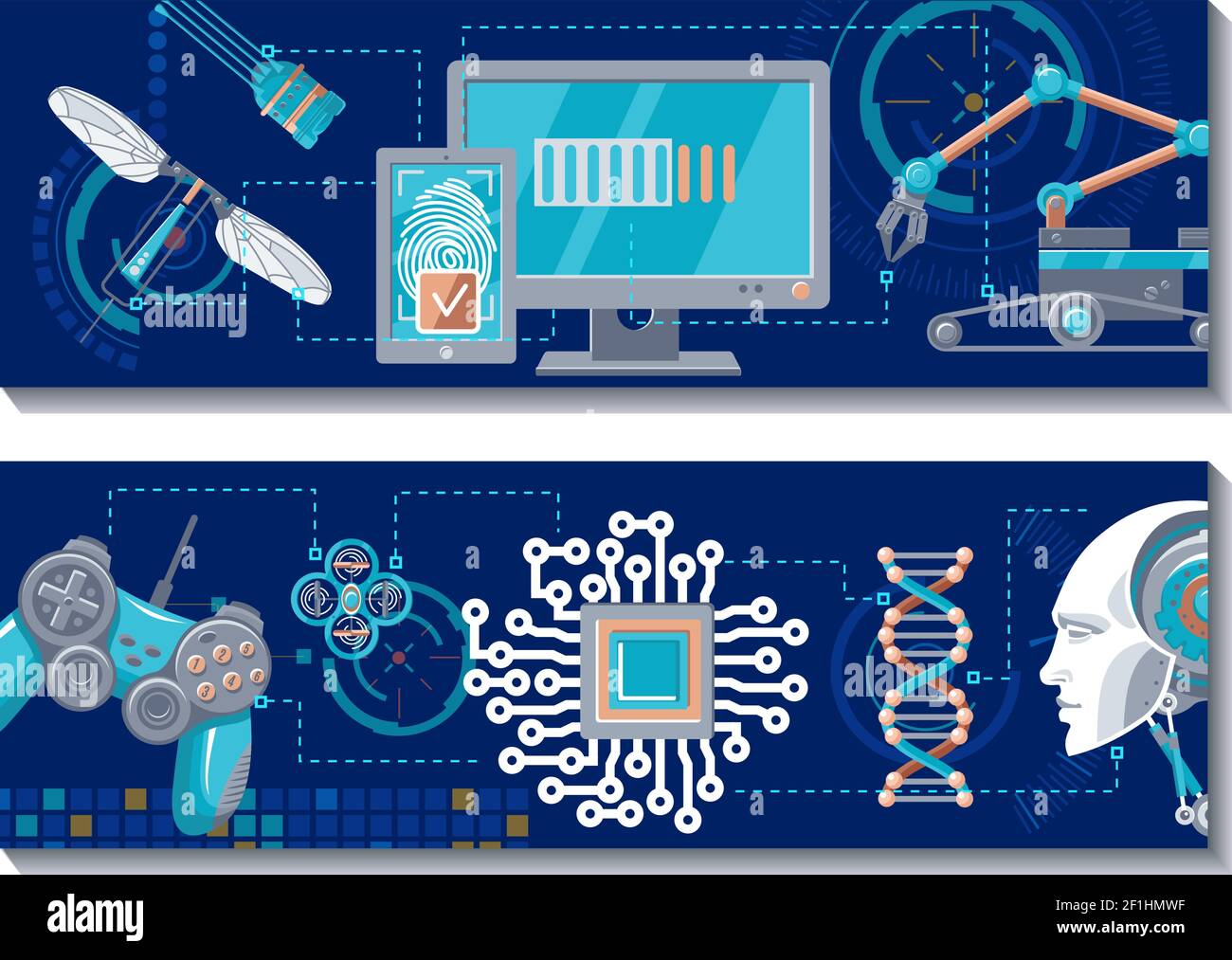Scientific robotic horizontal banners with futuristic engineering hi ...