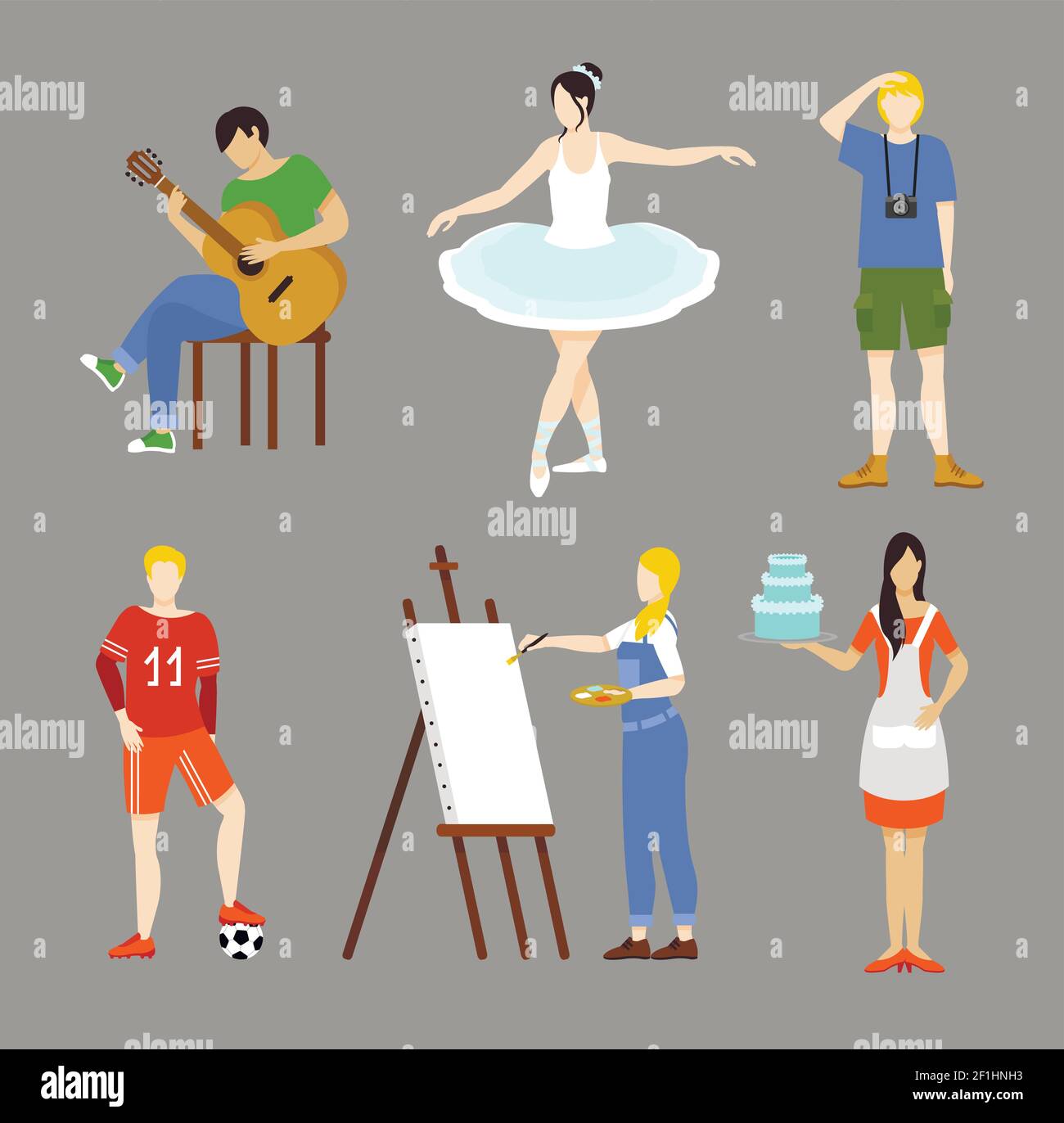 Colorful hobby collection with music dancing photography sport painting ...