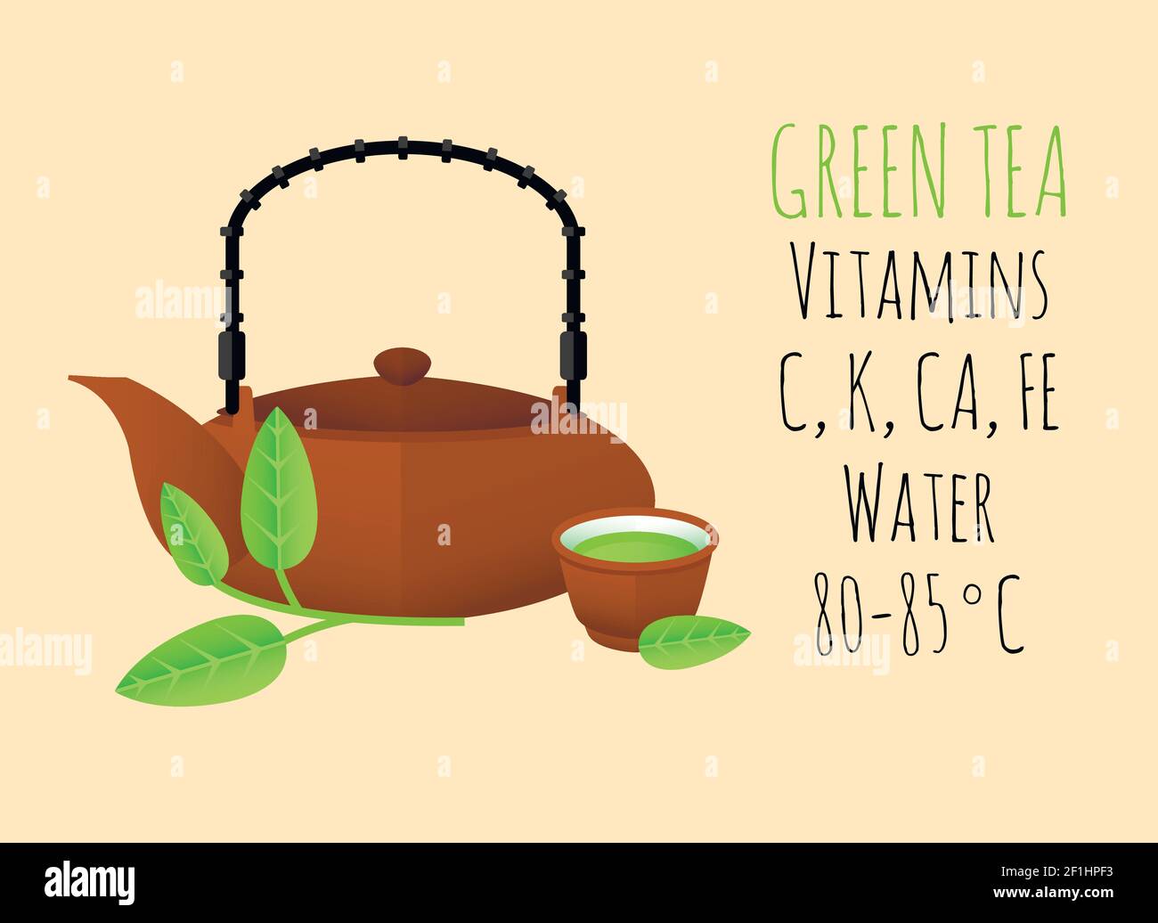 Flat healthy green tea concept with traditional utensil vitamins and ...