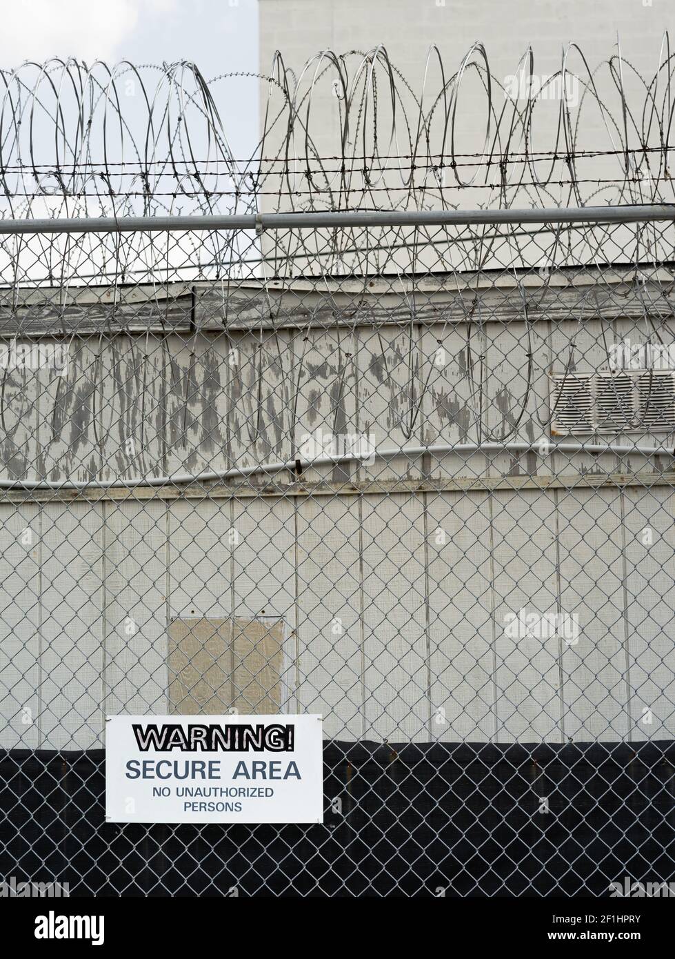 Barbed Wire Fence Warning Secure Area Sign Mo Authorized Persons Stock ...