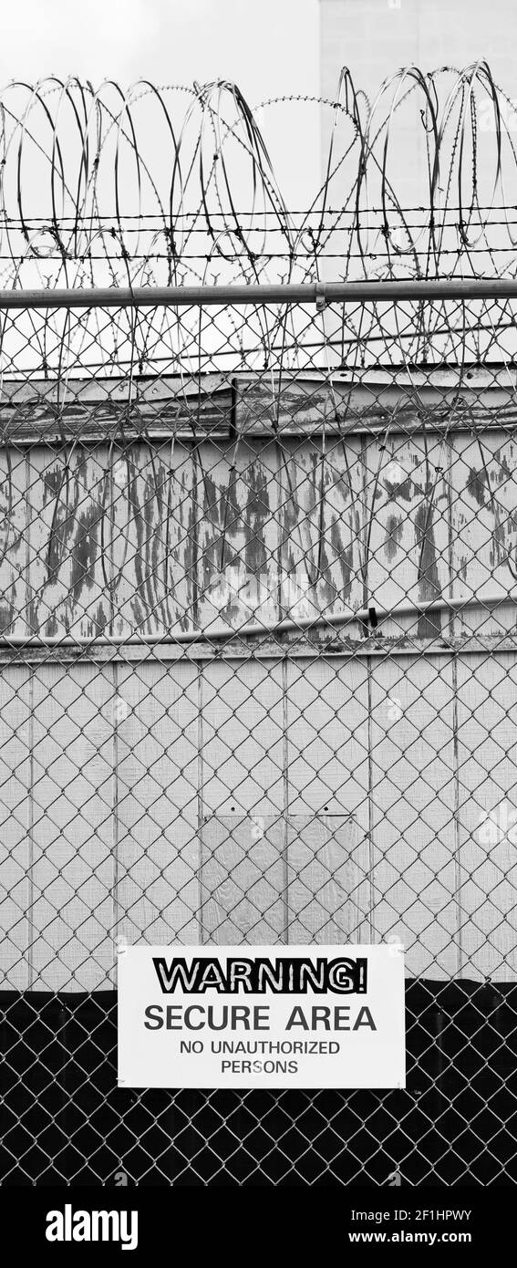 Barbed Wire Fence Warning Secure Area Sign No Authorized Persons Stock ...