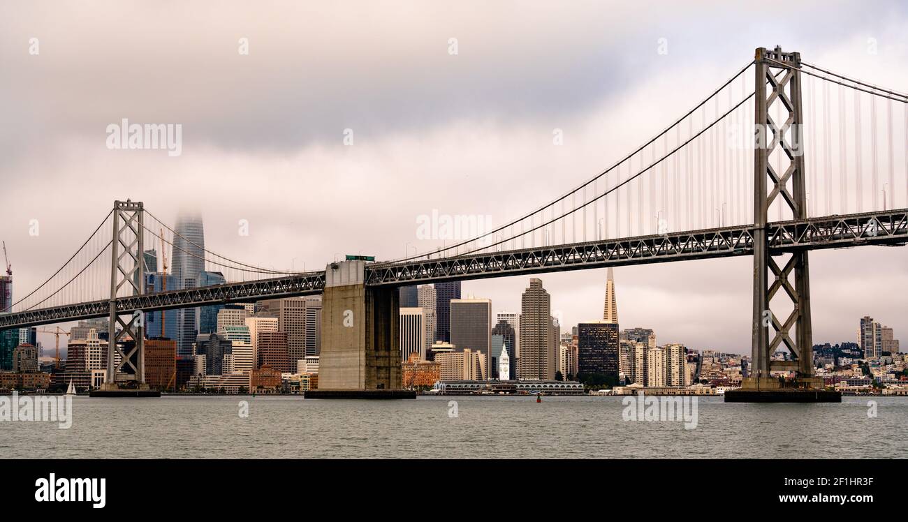 Long Panoramic View San Francisco Ferry Terminal City Skyline Bay ...