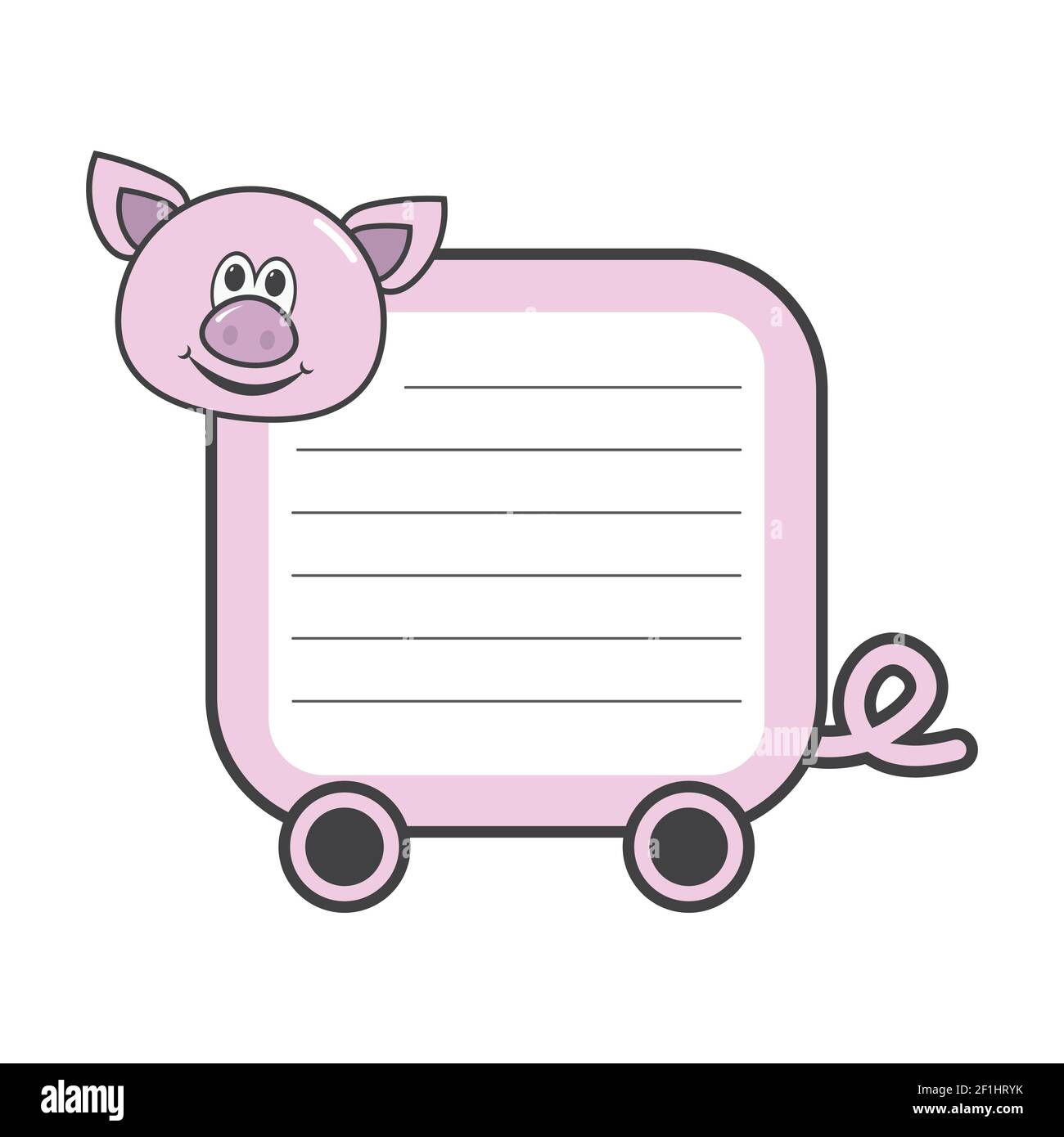 Kids notebook page pig template vector cards piggy, notes, stickers ...