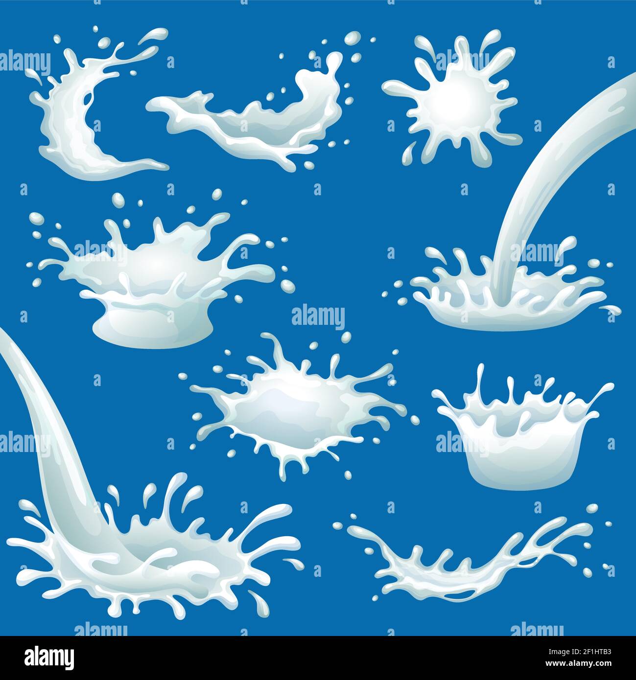 Cartoon milk blots and splashes set of different shapes on blue ...