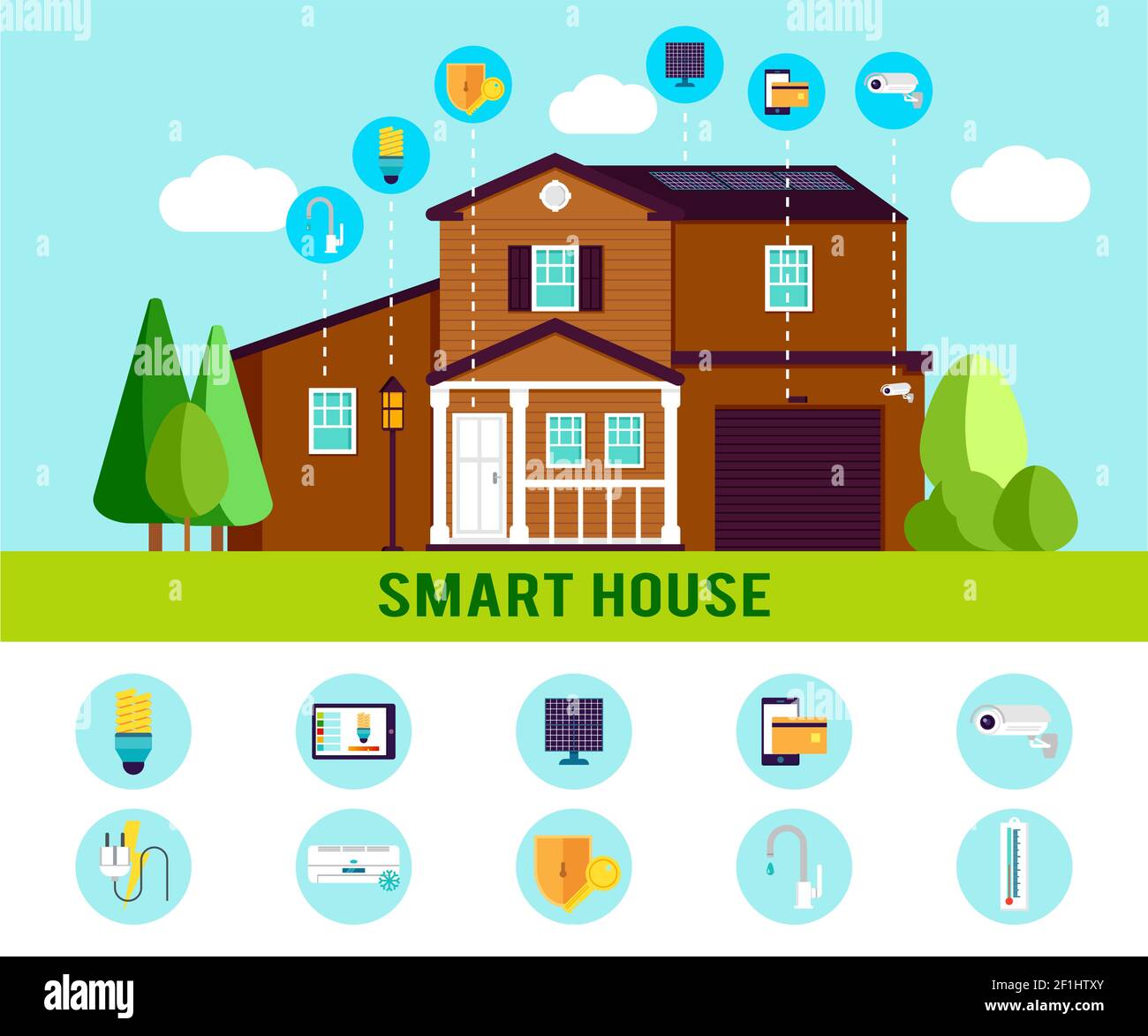 Smart house flat infographic with electronic automatic monitoring ...