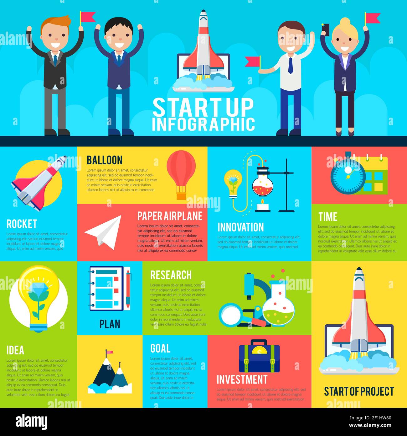 Start up flat infographics with different elements for successful ...