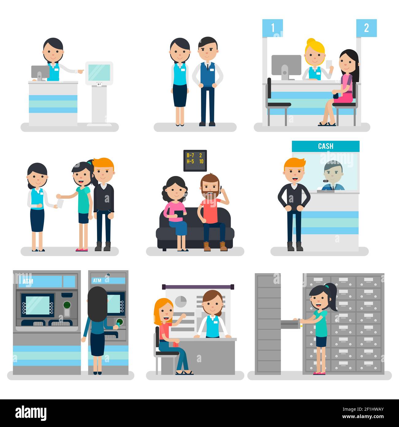Bank people flat collection with customers and staff in different ...