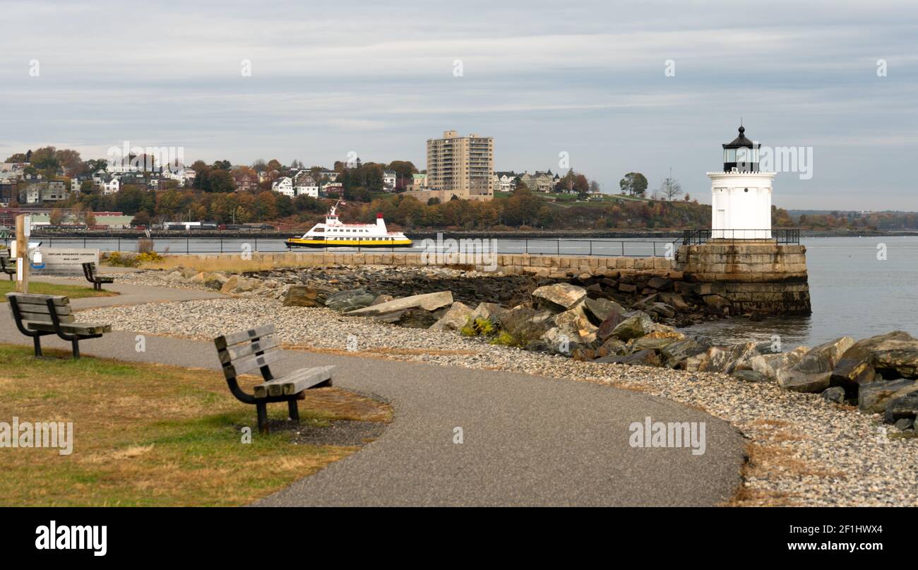 A beacon in Portland harbor warns mariners of dangerous rocks and surf ...