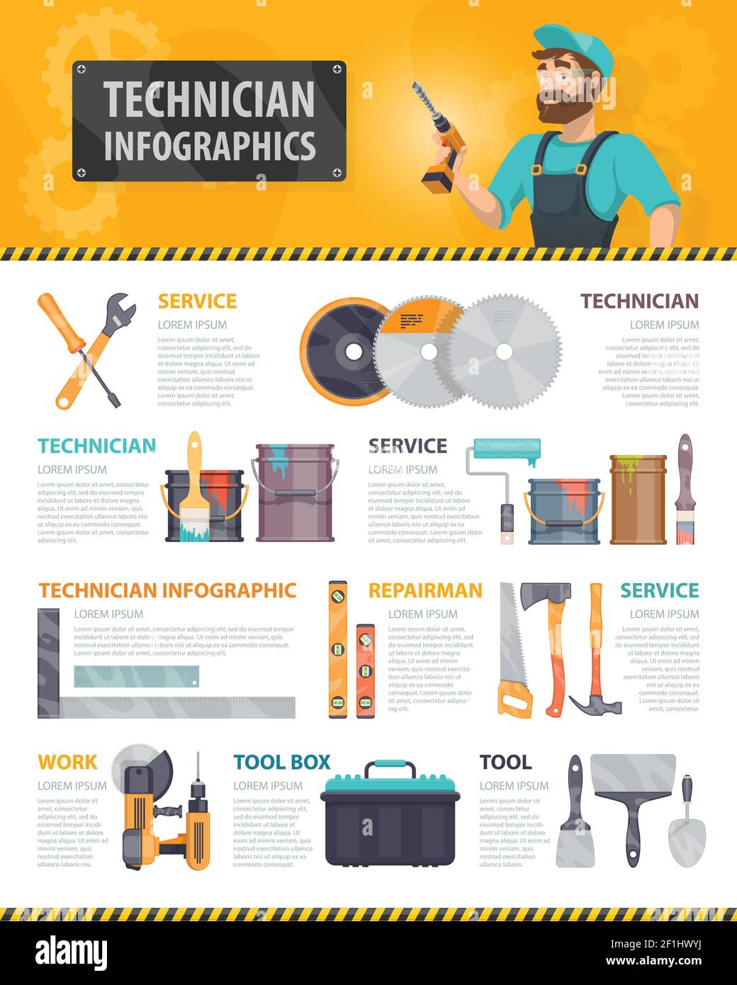 Colorful repair service infographics with repairman building ...