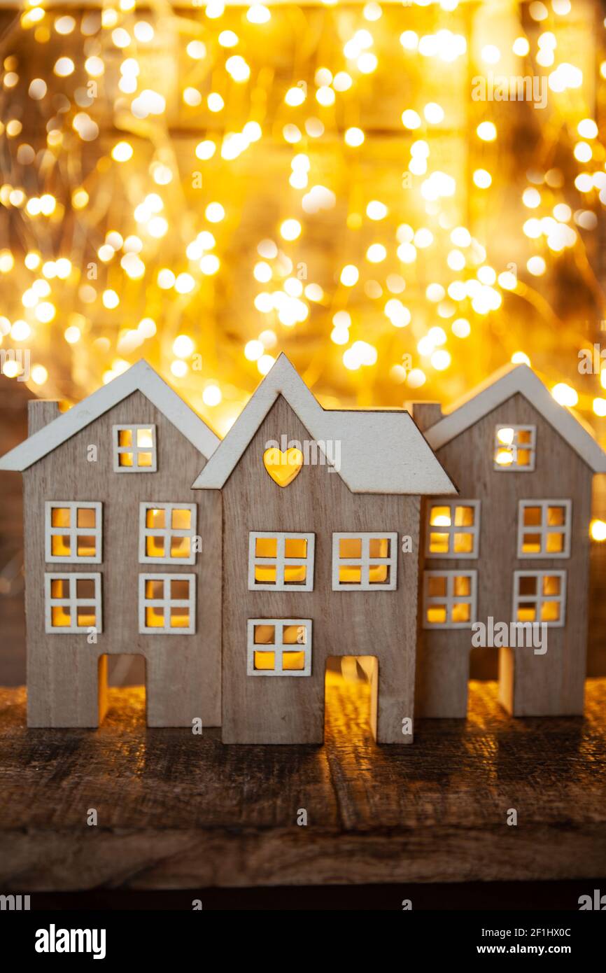 Small houses in front of lights Stock Photo - Alamy