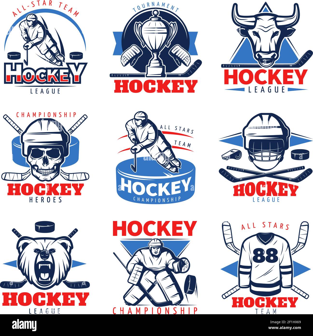 Hockey league emblem set with hockey tournament all star team hockey ...
