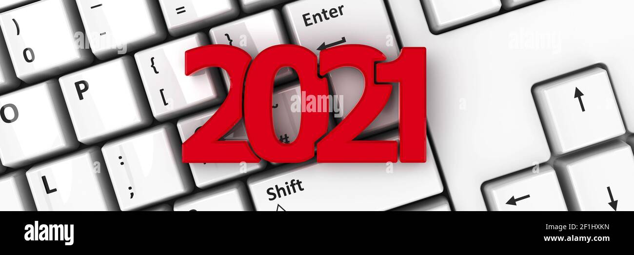 2021 icon on the computer keyboard background represents the new year ...