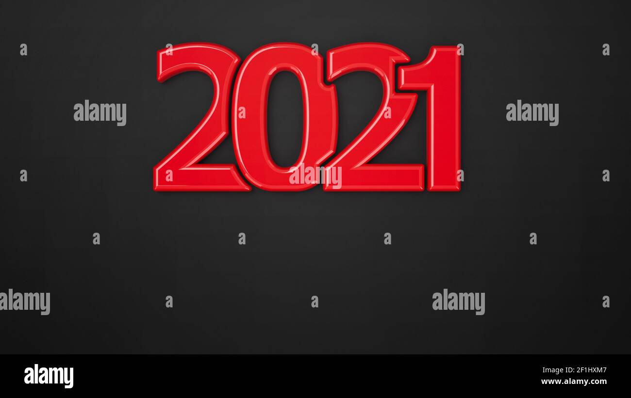 Red 2021 symbol on black background, represents the new year 2021 ...