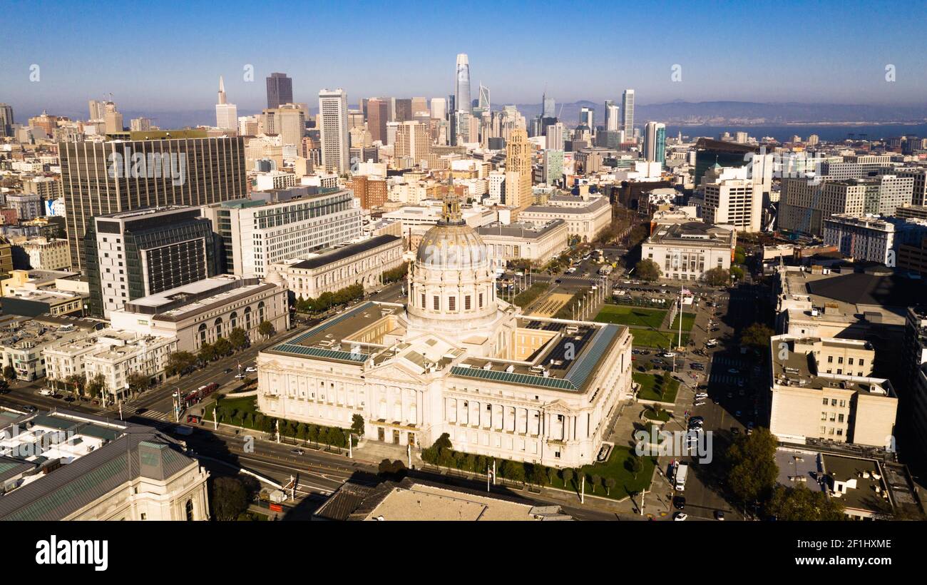 Aerial View City Hall Downtown Core Urban Center San Francisco Metro ...