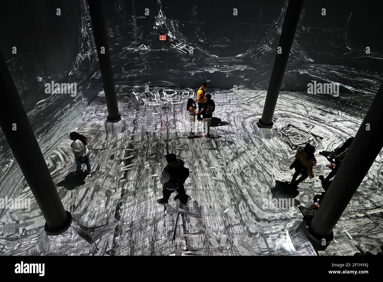 New York, USA. 08th Mar, 2021. People watch “Geometric Properties” art ...