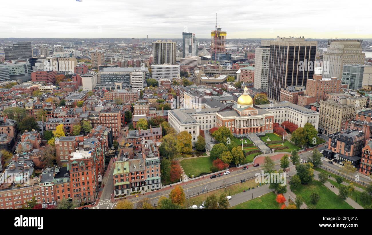 Aerial Front Entrance Massachusetts State House Capital Building Boston ...