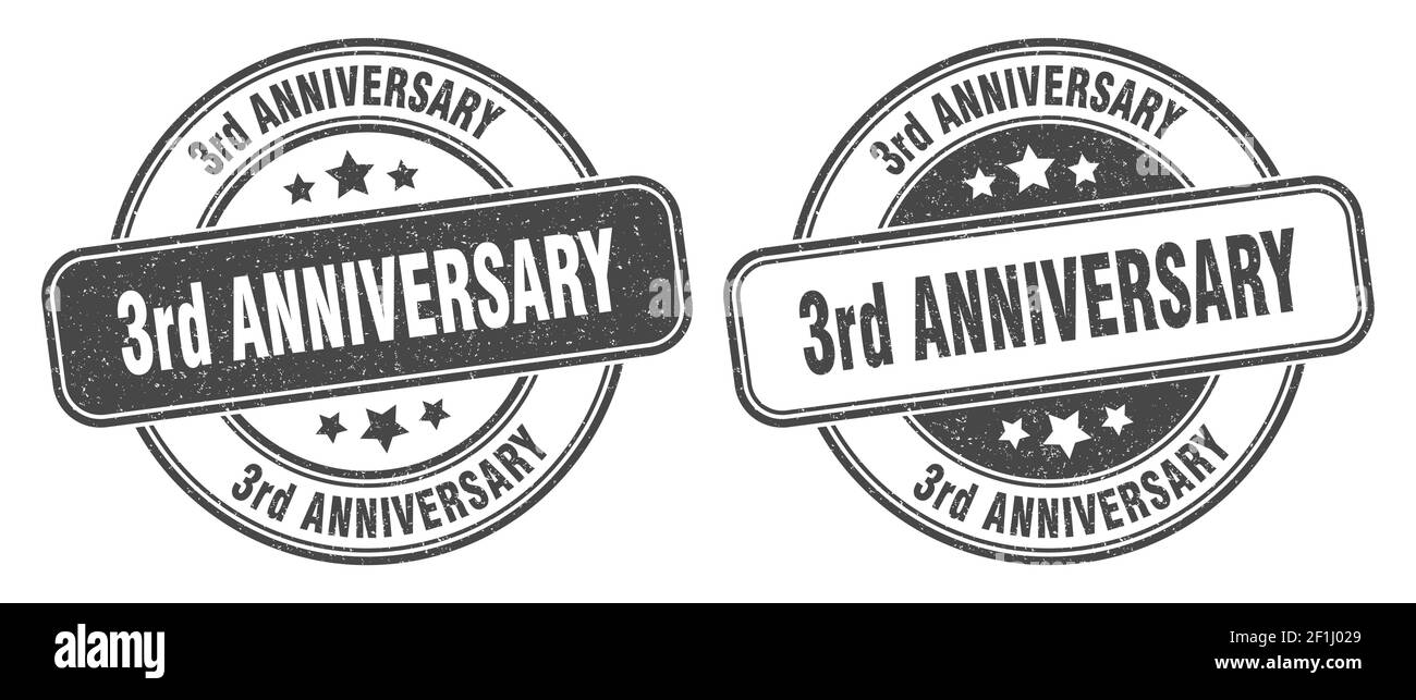 3rd anniversary stamp. 3rd anniversary sign. round grunge label Stock ...