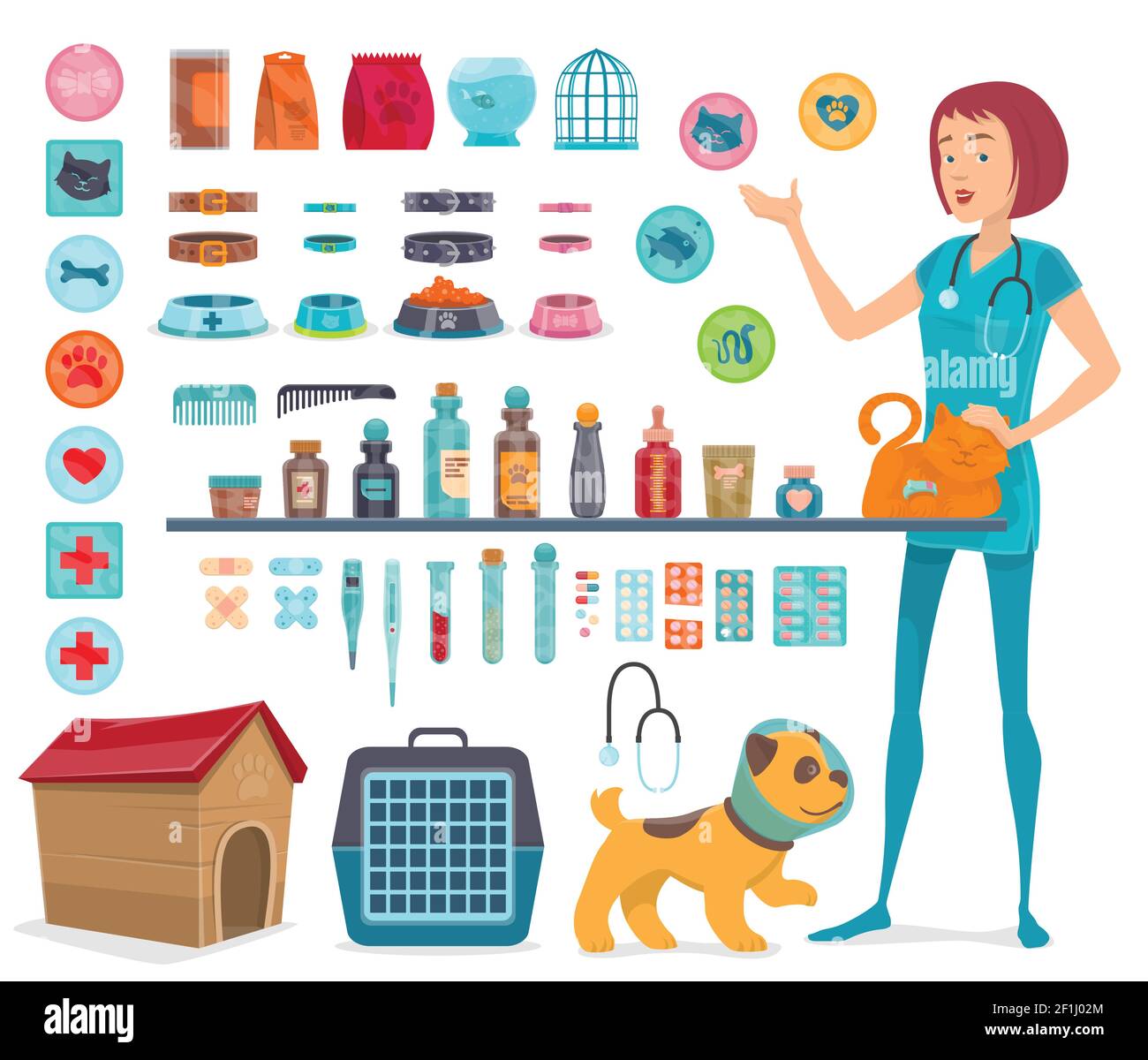 Veterinary icons collection with pet doctor medical tools and animal ...