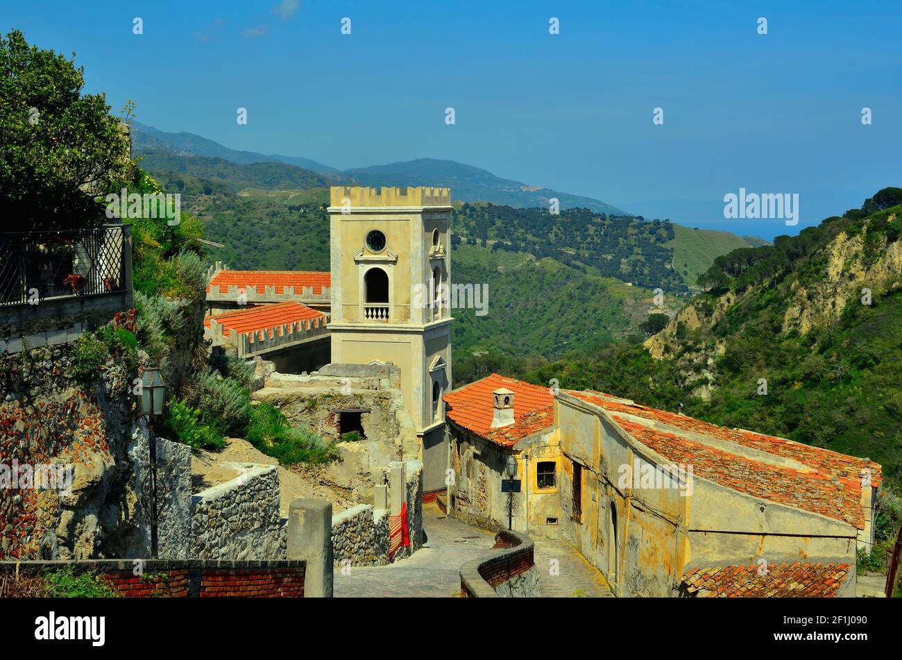 Bell Tower of San Nicolo Church in Town Savoca Sicily Italy Stock Photo ...