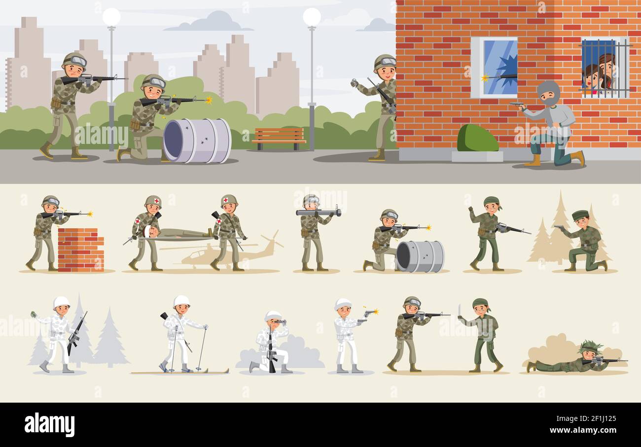 Release of hostages operation concept with military assault and ...