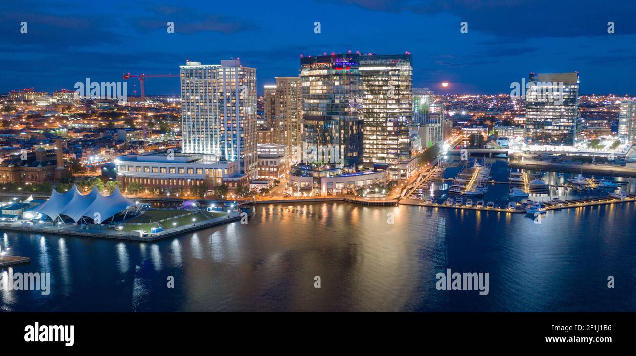 Aerial View Over Baltimore Downtown City Skyline Inner Harbor Stock ...