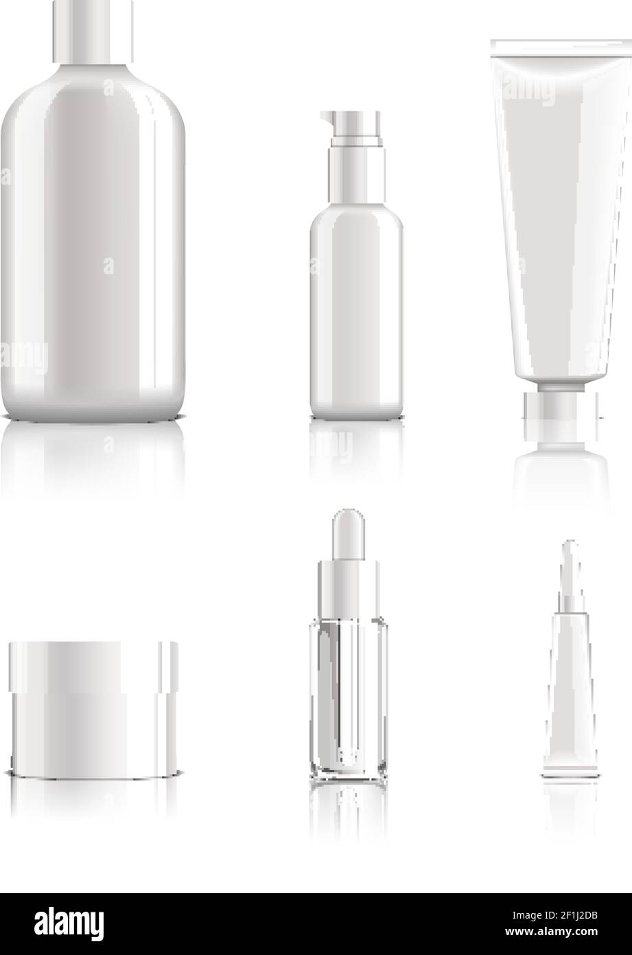 Realistic blank cosmetic packages set with bottles and containers for ...