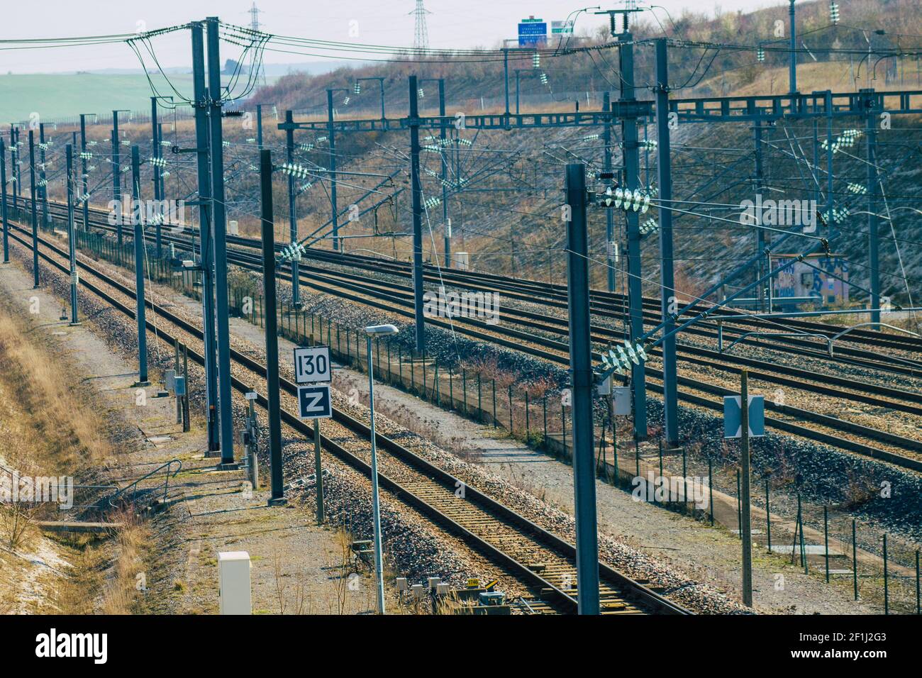 Reims France March 08, 2021 Railroad near the train station located in ...