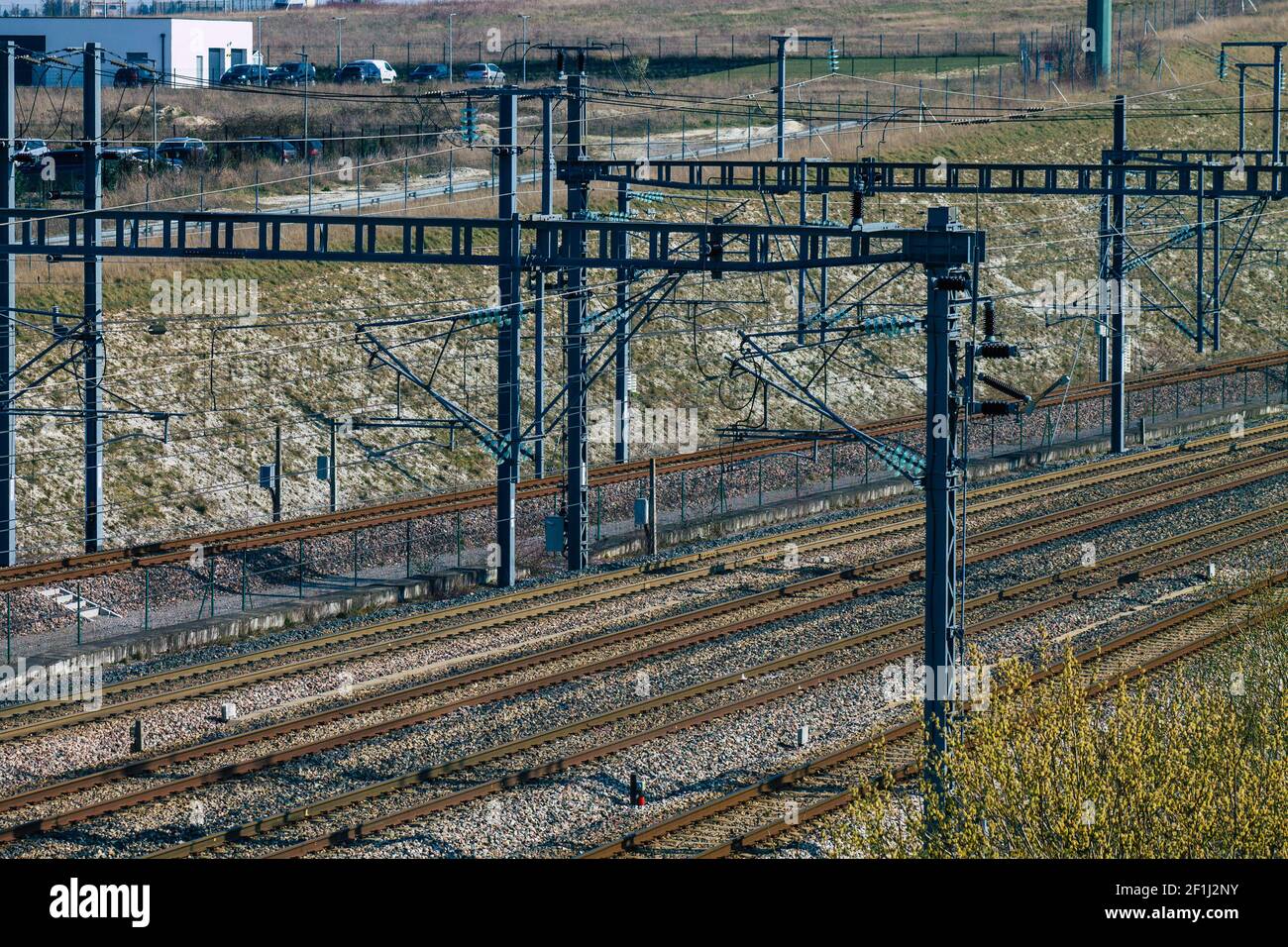Reims France March 08, 2021 Railroad near the train station located in ...