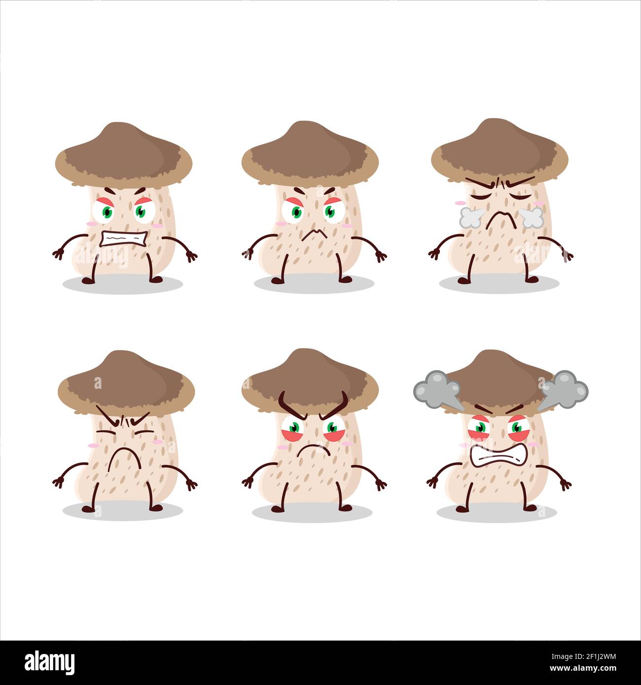 Shiitake mushroom cartoon character with various angry expressions ...