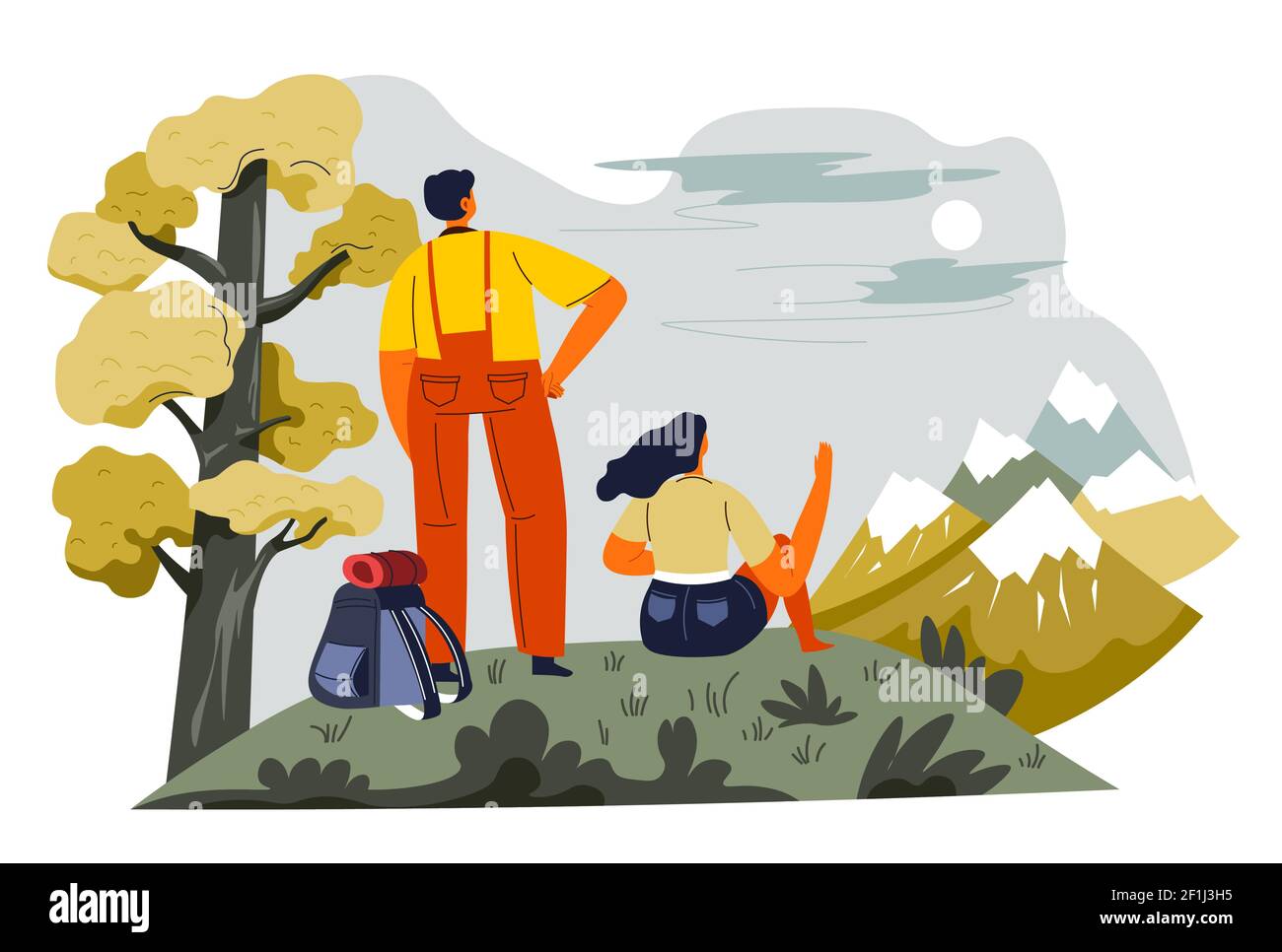 Hiking on mountains backpacker Stock Vector Images - Alamy