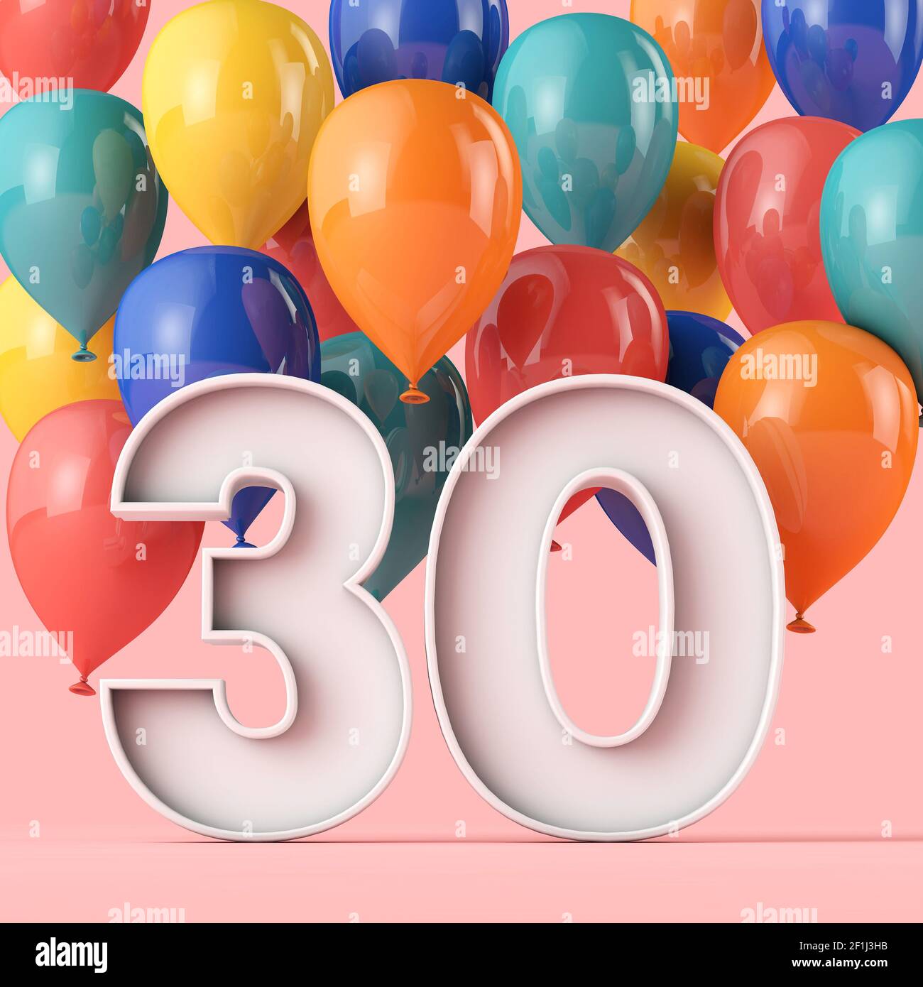 Happy 30th birthday background with colourful balloons. 3D Rendering ...