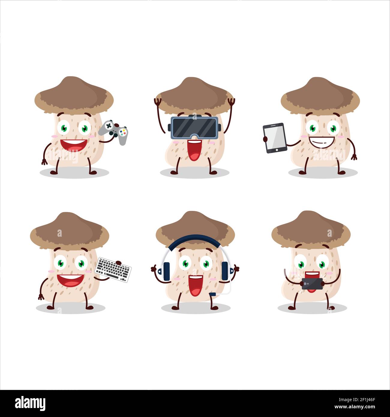 Shiitake mushroom cartoon character are playing games with various cute ...