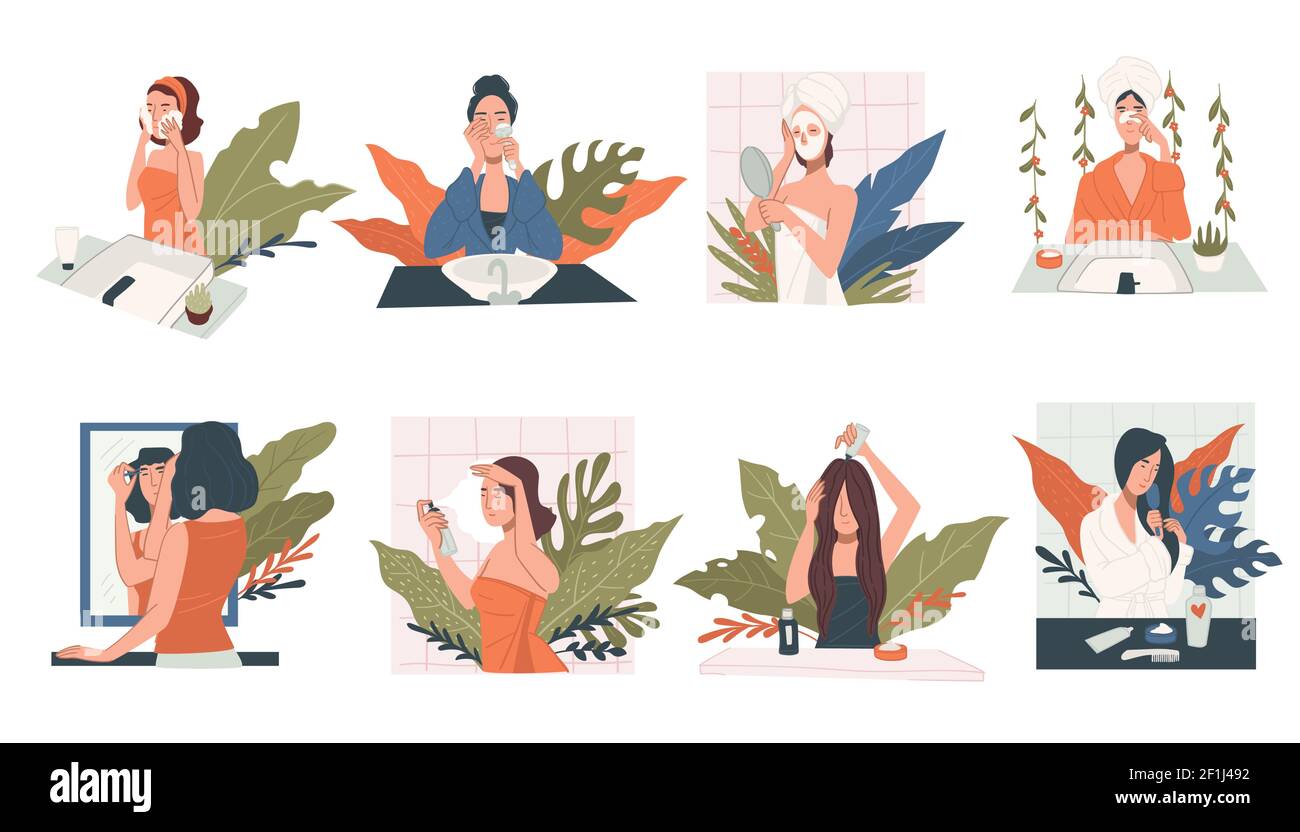 Female characters doing beauty procedures at home Stock Vector Image ...