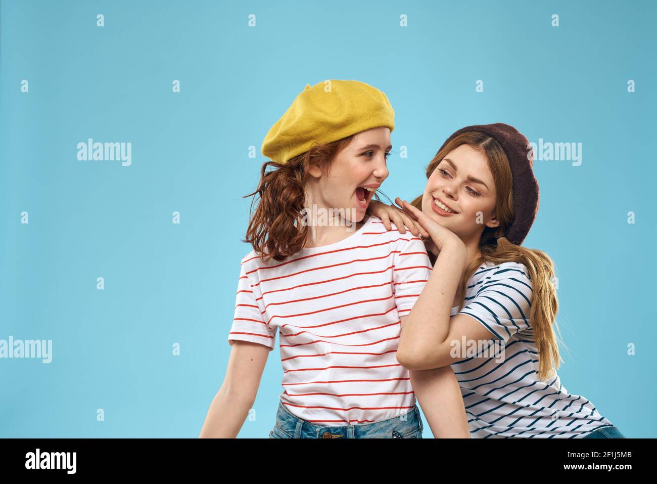 funny mom and daughter fashion studio lifestyle fun blue background ...