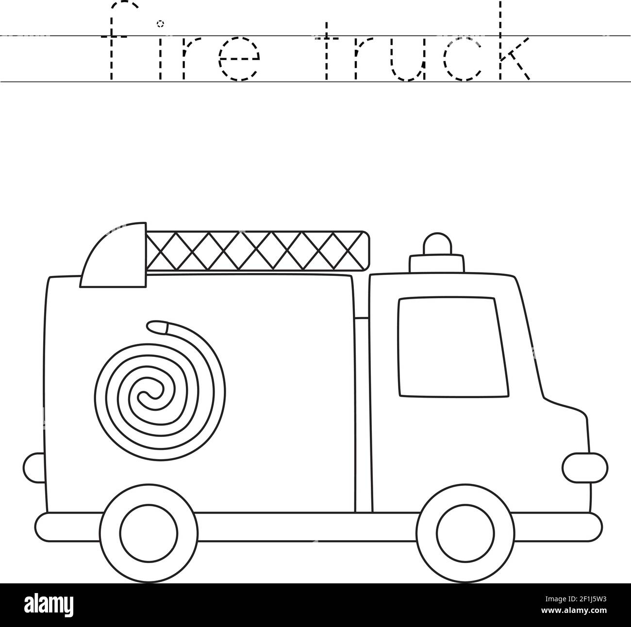 Trace the word. Color cartoon fire engine. Handwriting practice for ...