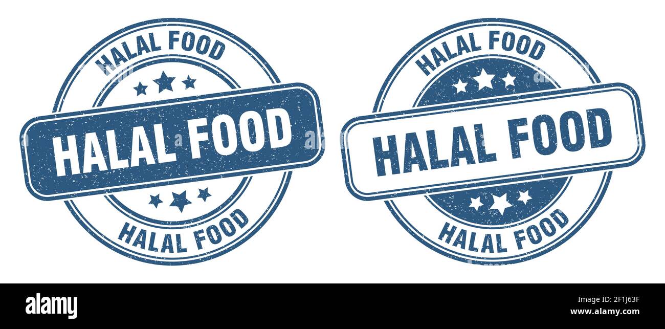 halal food stamp. halal food sign. round grunge label Stock Vector ...