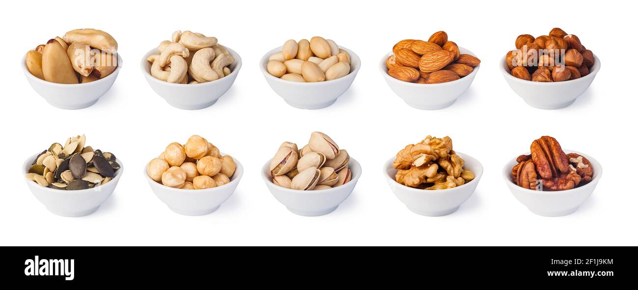 Almonds hazelnuts walnuts cashews Cut Out Stock Images & Pictures - Alamy